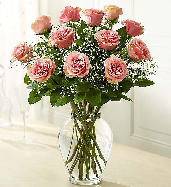 Rose Elegance™ Premium Long Stem Pink Roses arranged by a florist in ...